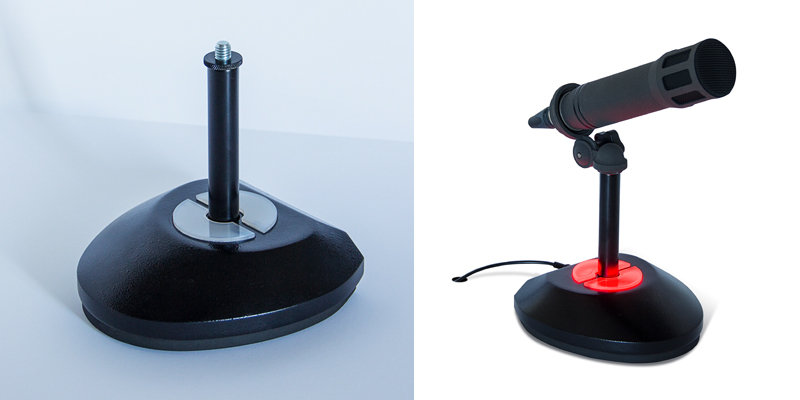 Soporte para micrófonos, con señalización On Air incorporada.